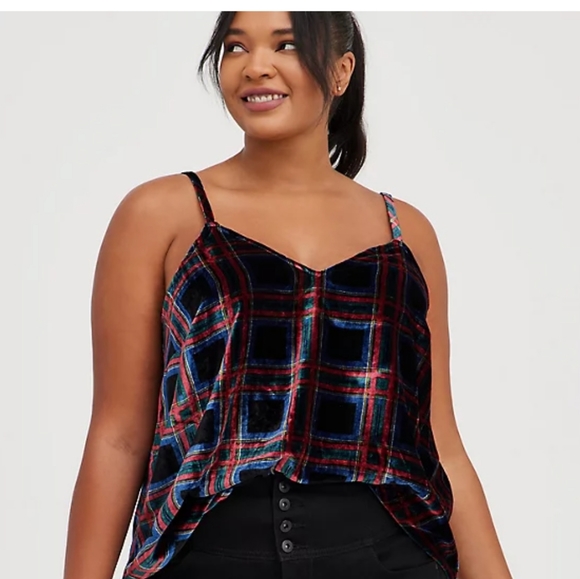 torrid | Tops | Torrid Sophie Velvet Swing Cami In Plaid Black Nwt ...